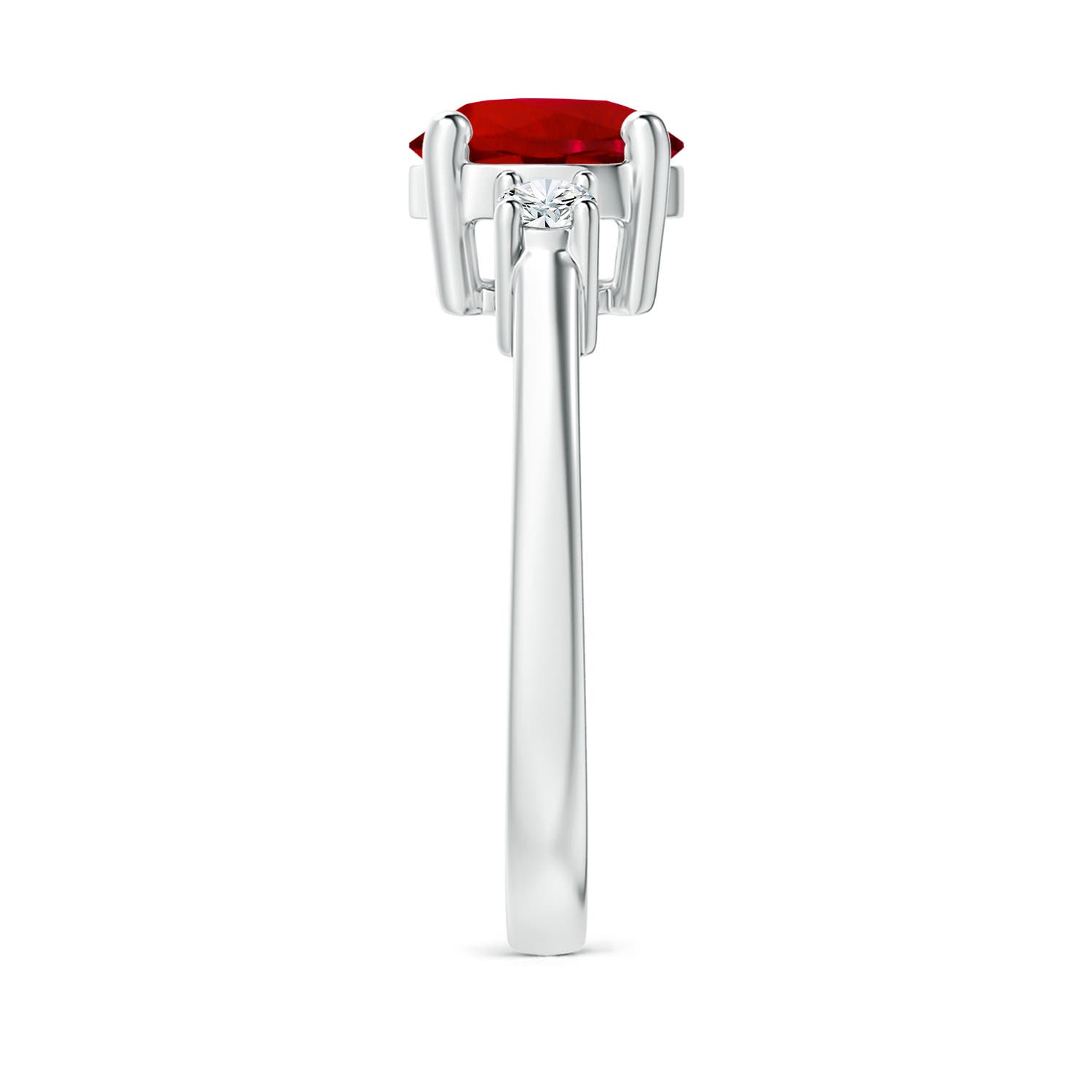 Lab-Grown Prong-Set Round 3 Stone Ruby and Lab Diamond Engagement Ring