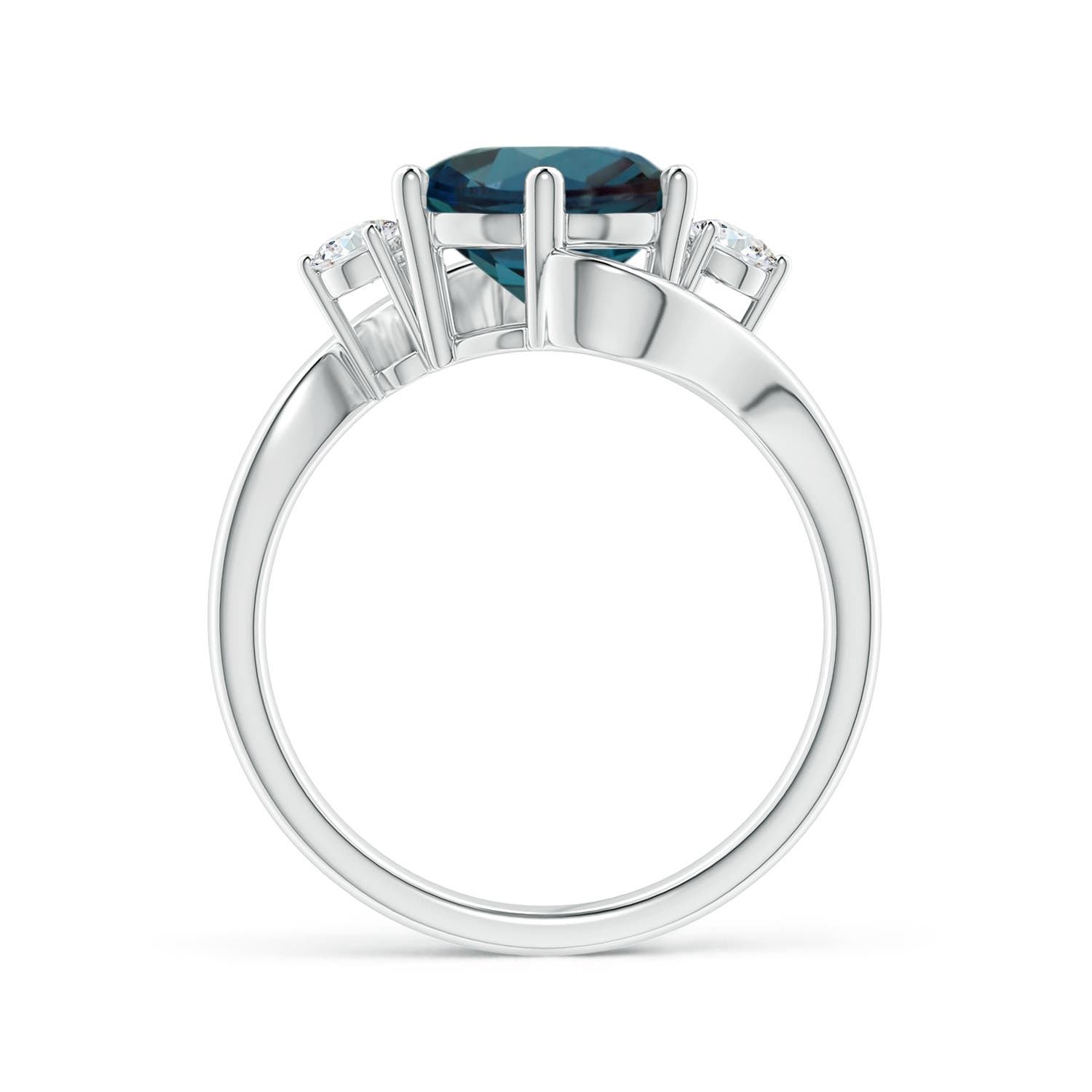 Round Lab-Grown Alexandrite and Diamond Three Stone Bypass Ring
