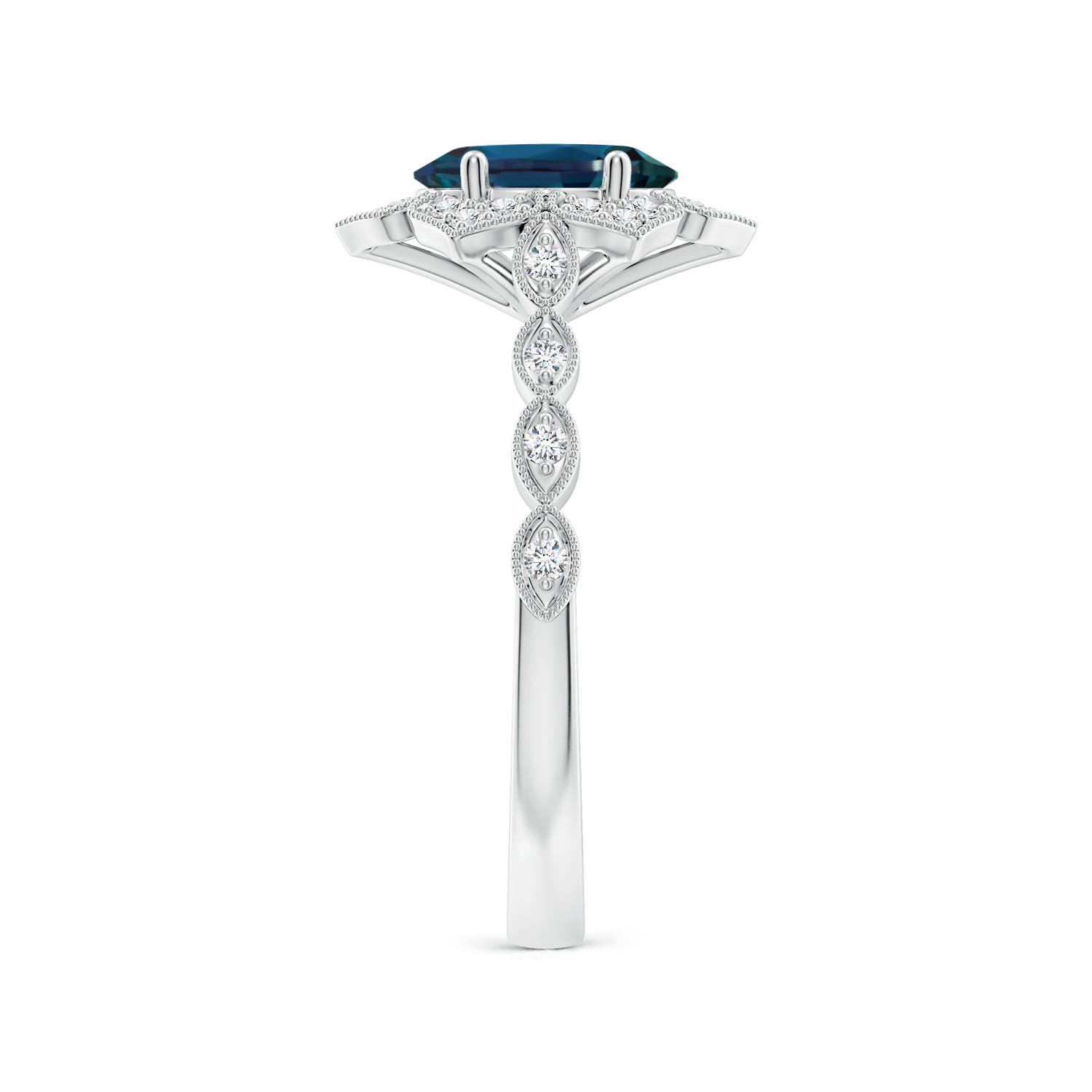 Oval Lab-Grown Alexandrite Trillium Floral Shank Ring