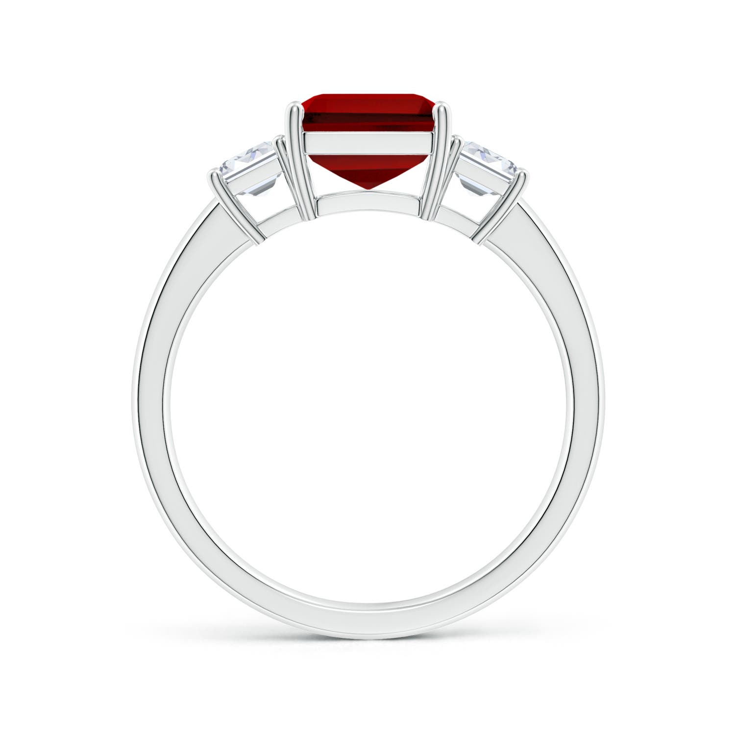 Lab-Grown Emerald-Cut Ruby and Lab Diamond Three Stone Ring