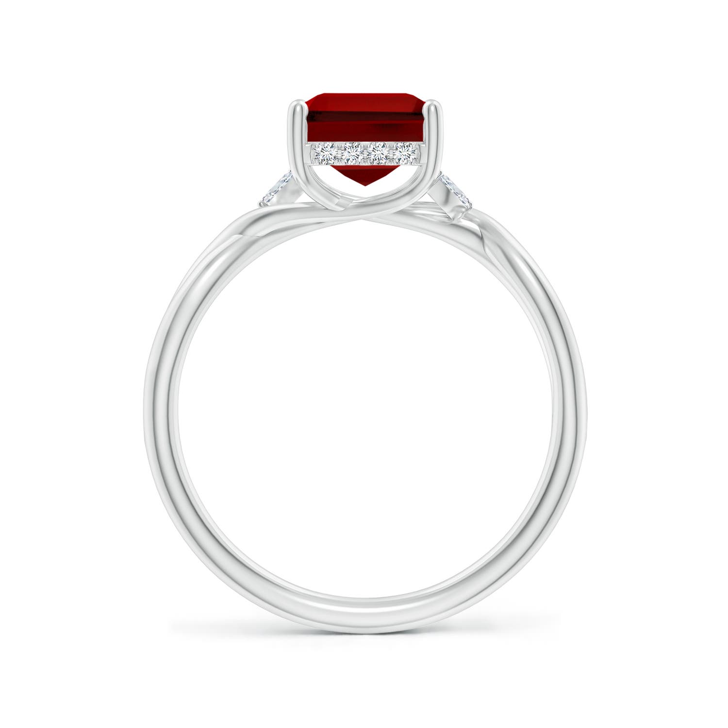 Lab-Grown Nature-Inspired Emerald-Cut Ruby Hidden Halo Engagement Ring