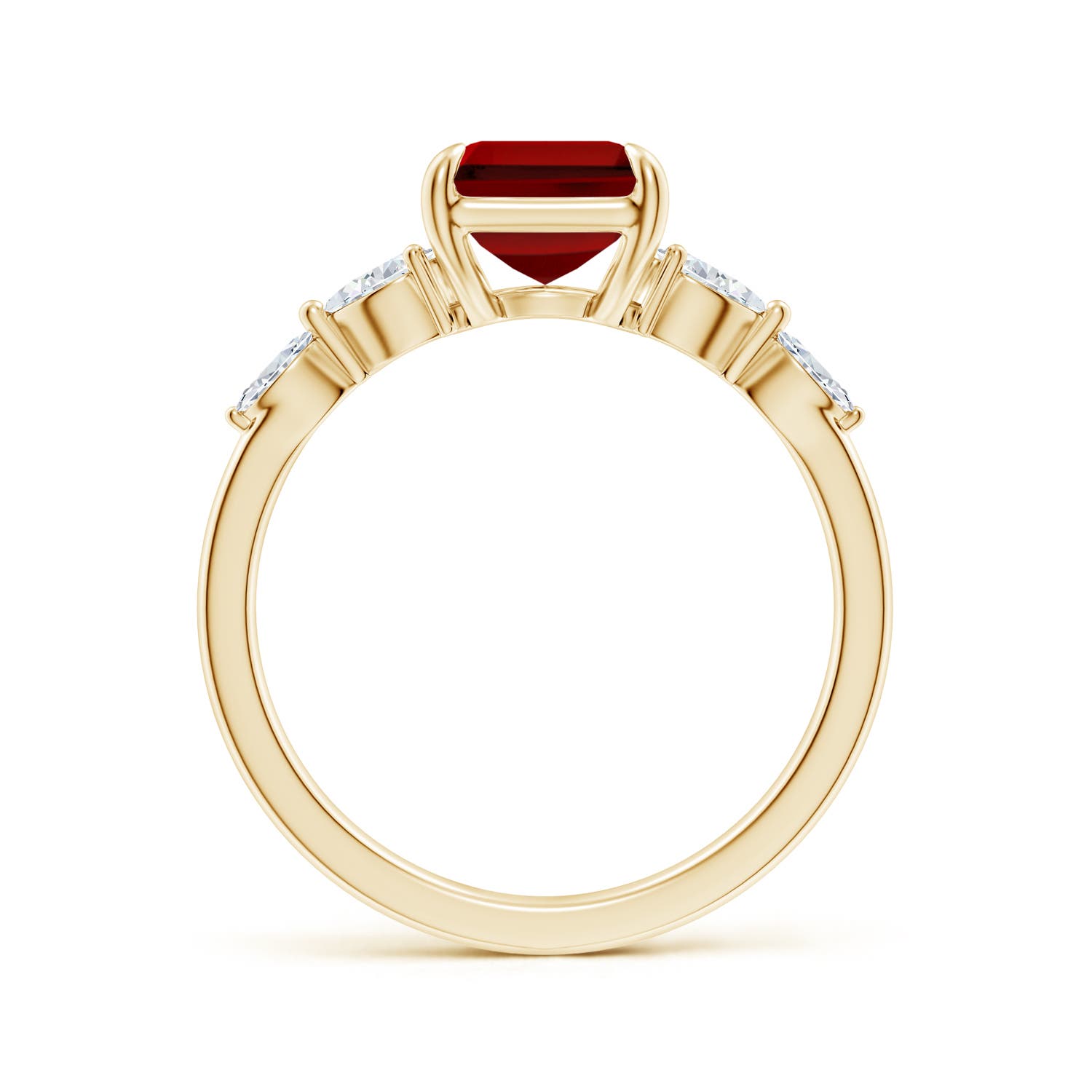 Claw-Set Emerald-Cut Lab-Grown Ruby Side Stone Engagement Ring