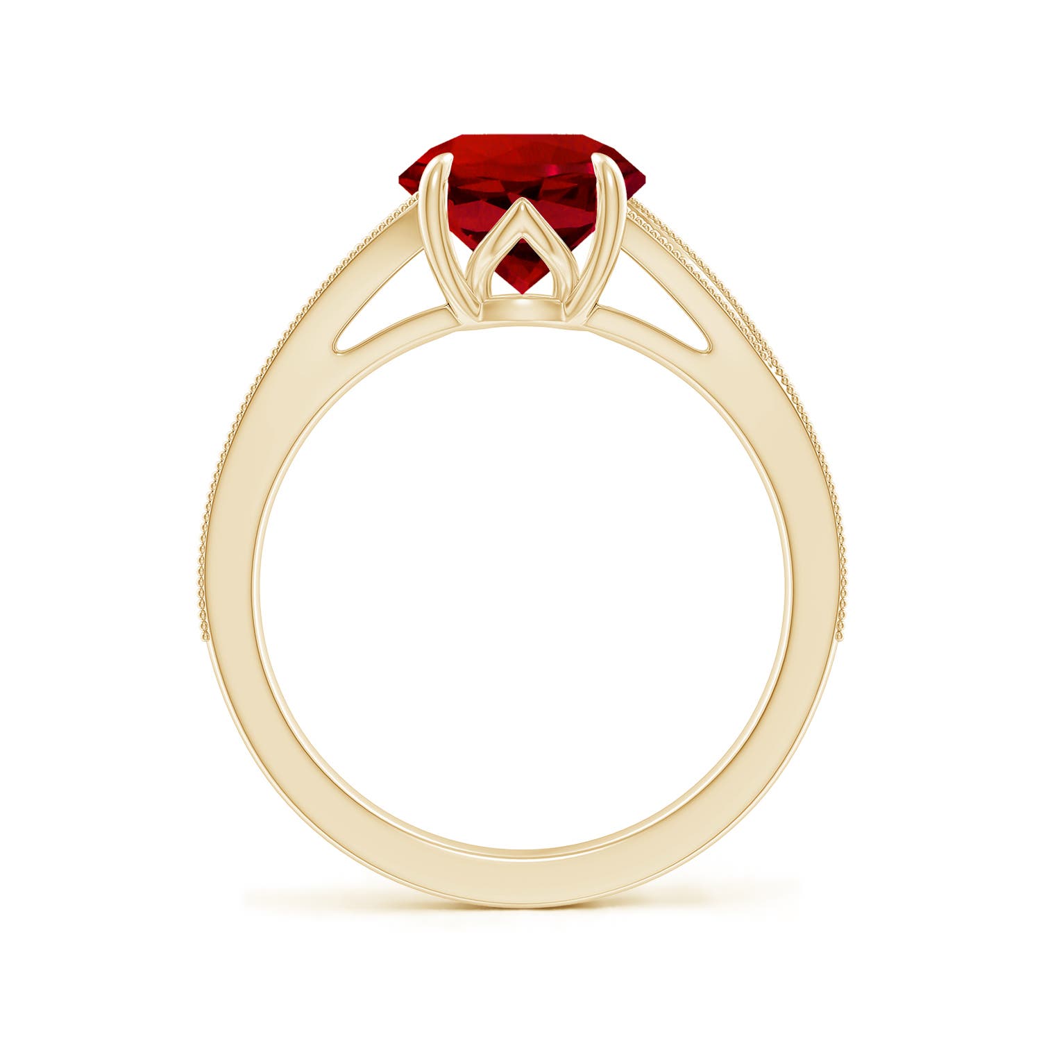 Lab-Grown Vintage Inspired Round Ruby Split Shank Engagement Ring