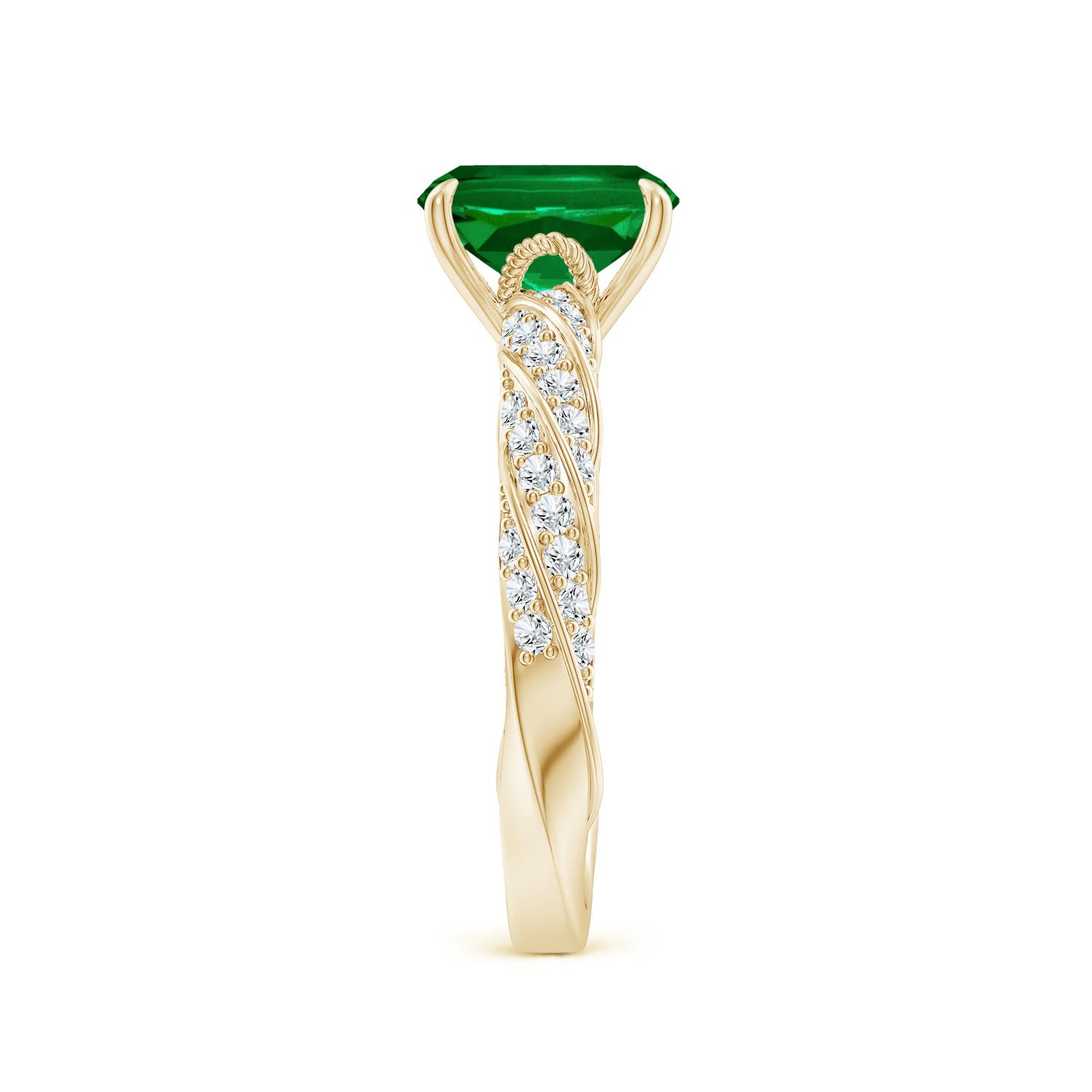Cushion Rectangular Lab-Grown Emerald Twisted Rope Shank Engagement Ring