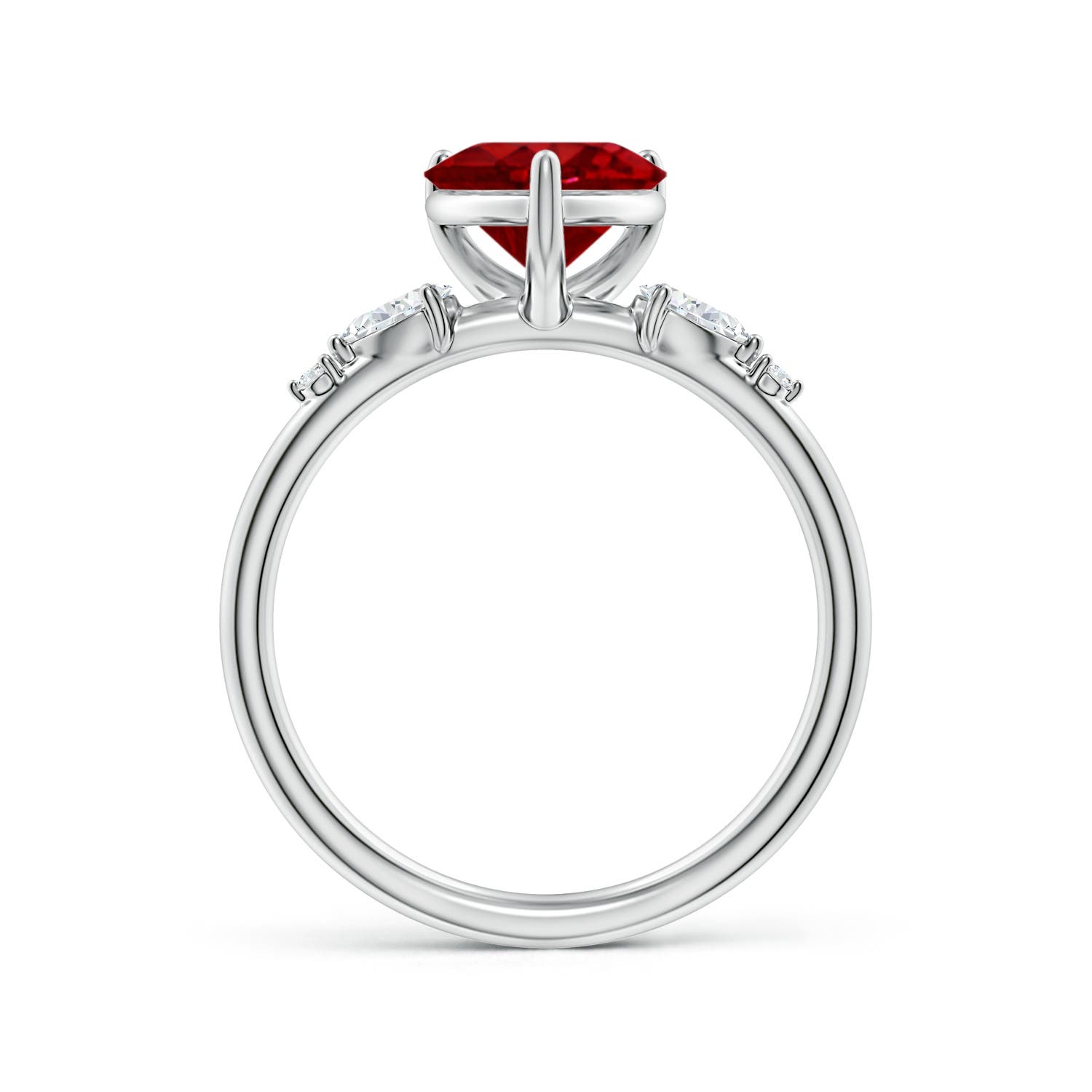 Prong-Set Heart-Shaped Lab-Grown Ruby Side Stone Engagement Ring