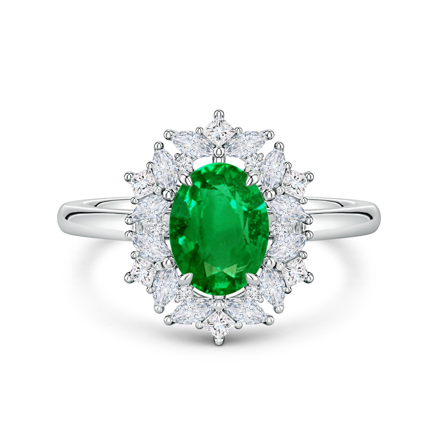 Oval Lab-Grown Emerald Multi-Shape Ornate Halo Engagement Ring