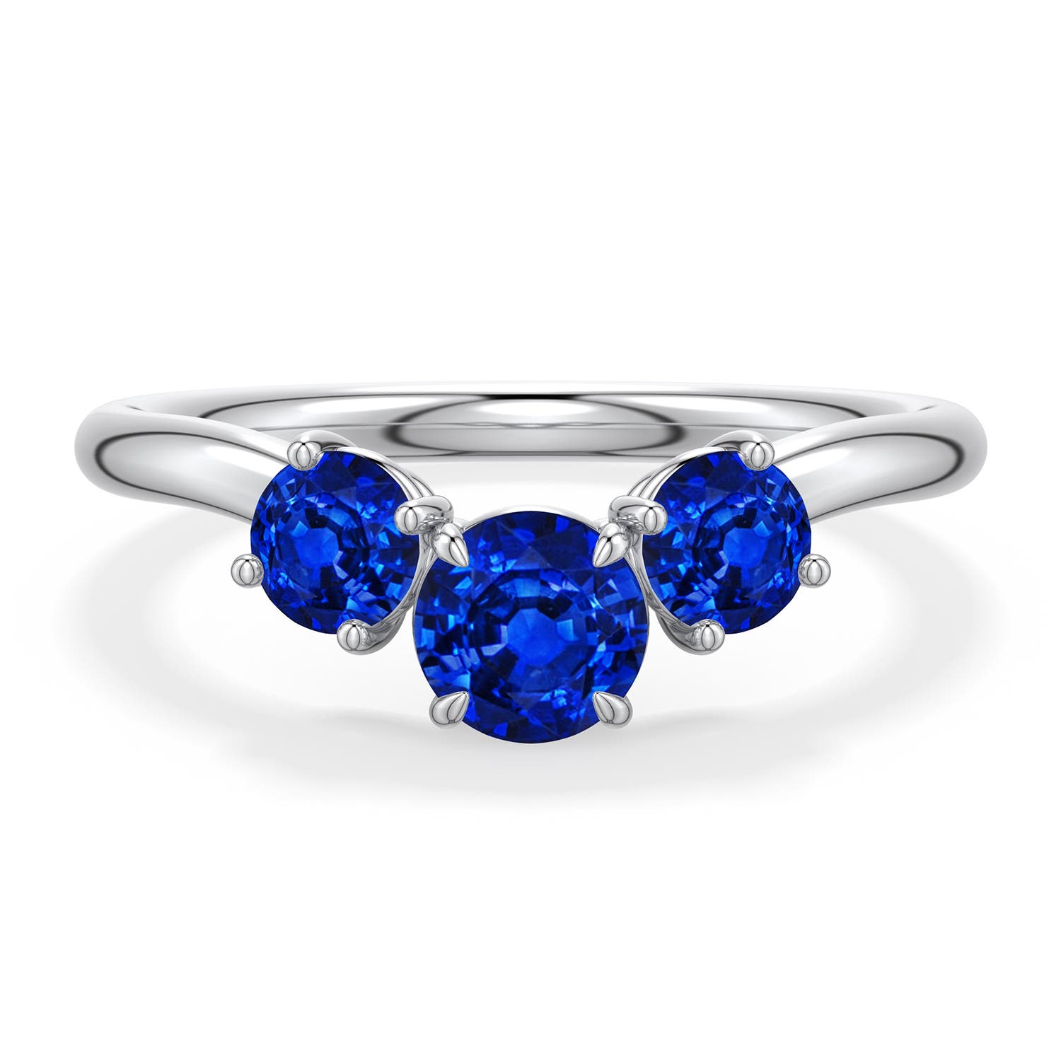Round Lab-Grown Blue Sapphire Three-Stone Curved Engagement Ring | Belgium