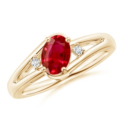 Vintage Inspired Bezel-Set Oval Ruby Ring with Grooves | Angara