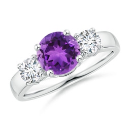 Classic Three Stone Amethyst and Diamond Ring