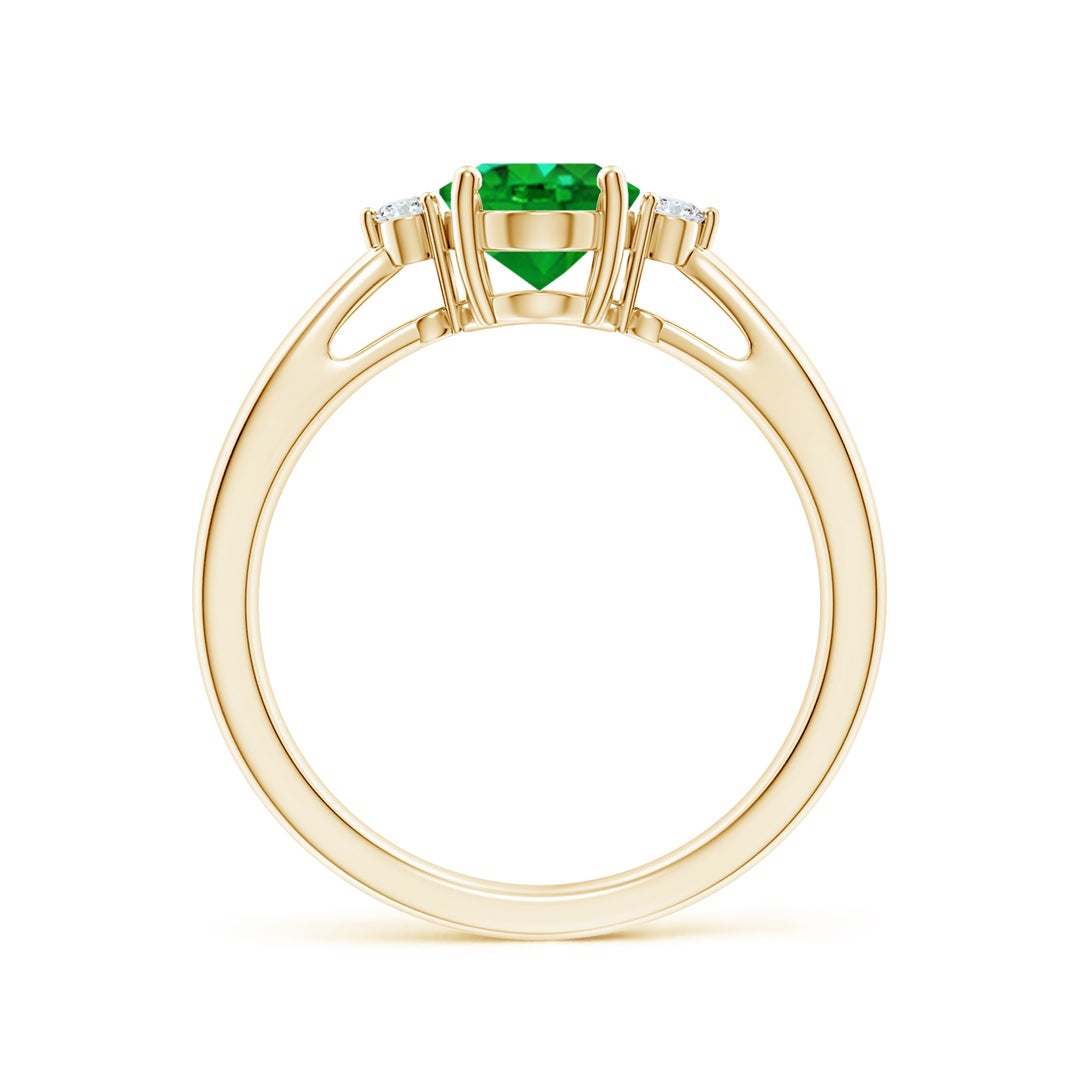 Lab-Grown Tapered Shank Emerald Solitaire Engagement Ring with Diamond ...