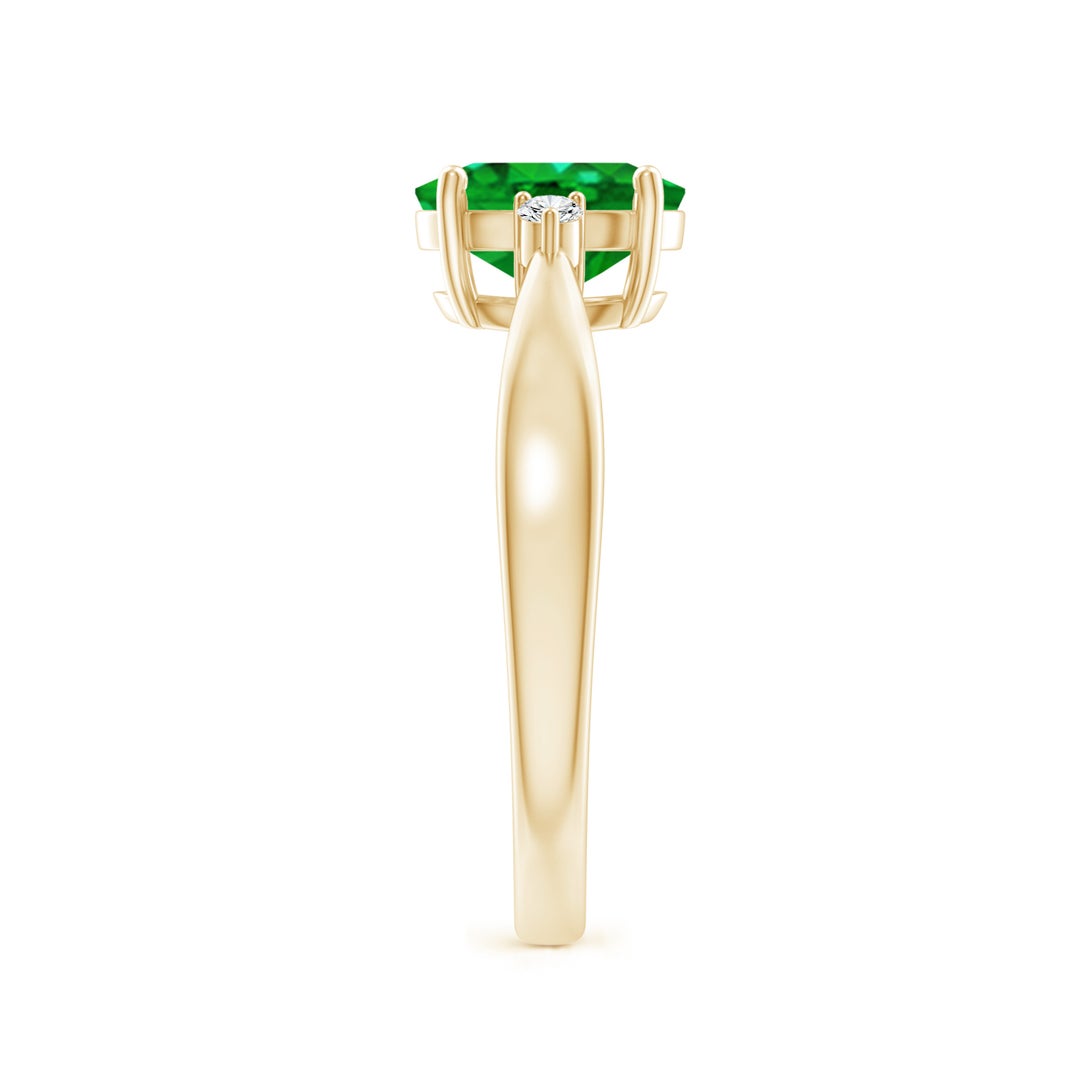 Lab-Grown Tapered Shank Emerald Solitaire Engagement Ring with Diamond ...