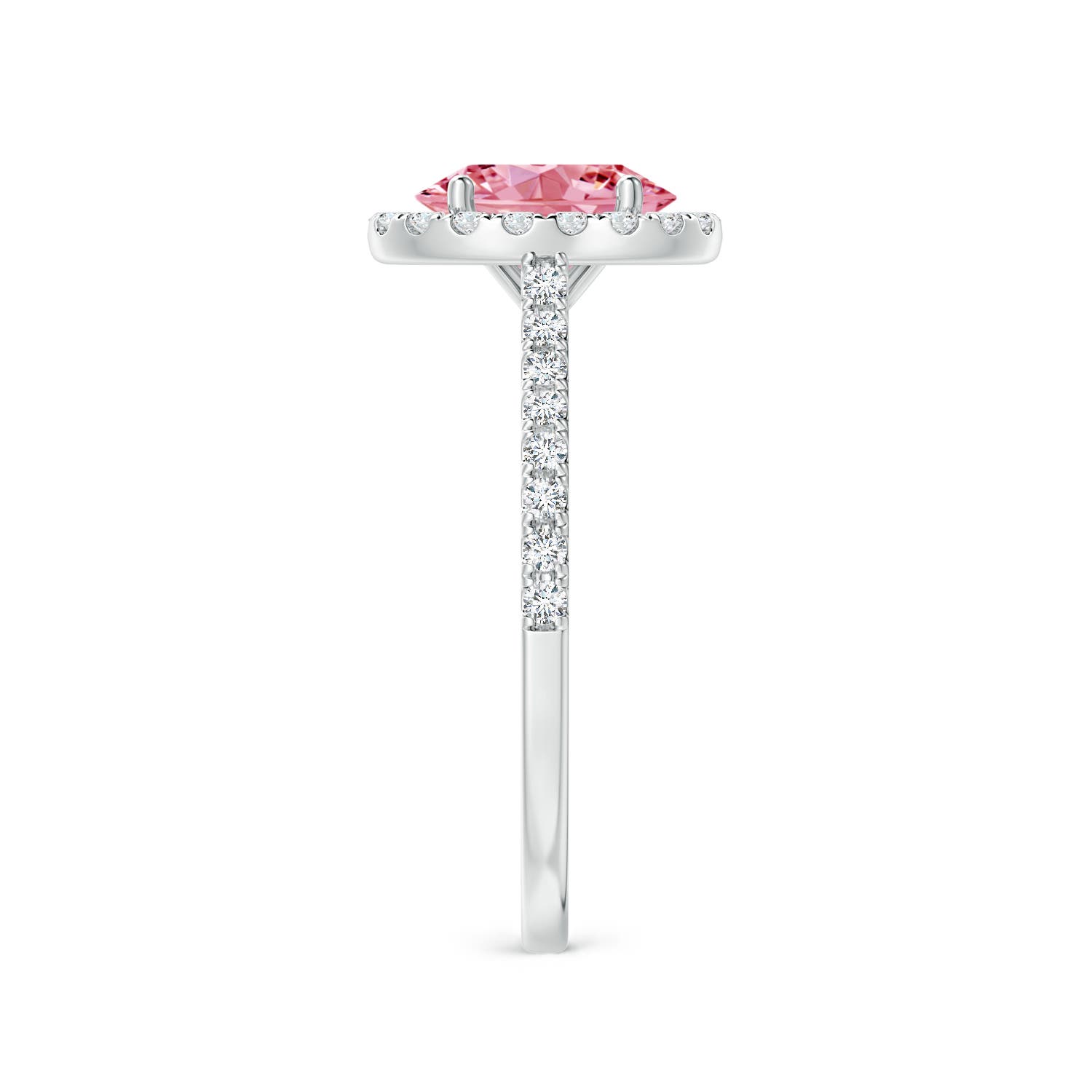 Prong-Set Oval Fancy Intense Pink Diamond Halo Ring with Accents