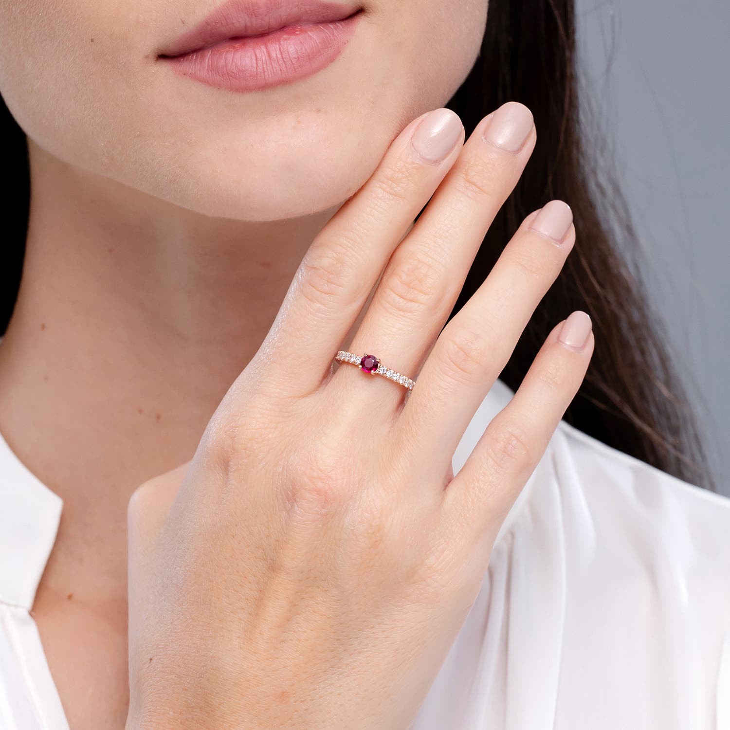 Classic Solitaire Ruby Promise Ring with Pavé Diamonds