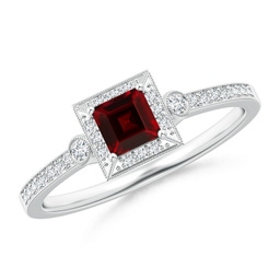 Classic Square Garnet and Diamond Engagement Ring | Angara