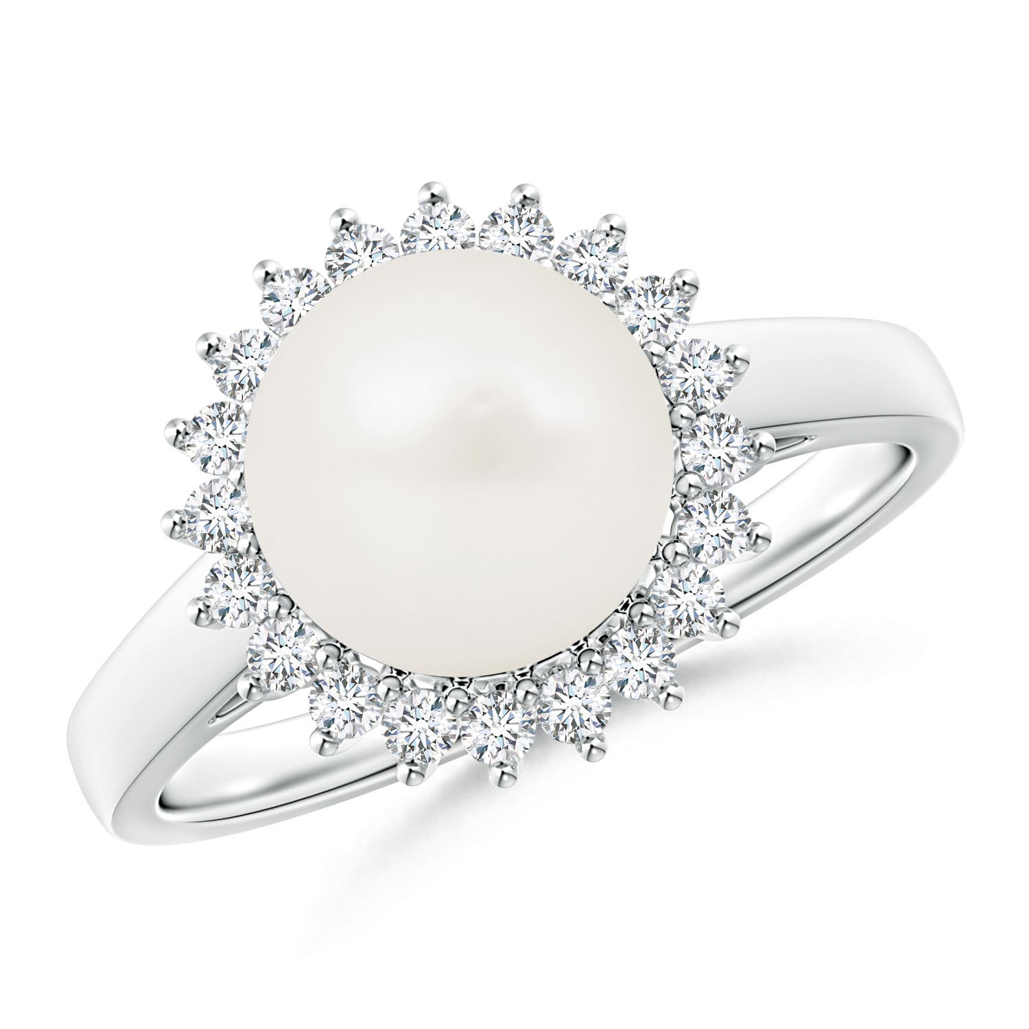 ANGARA Freshwater Pearl Ring with Floral Halo in Silvers Size 9mm