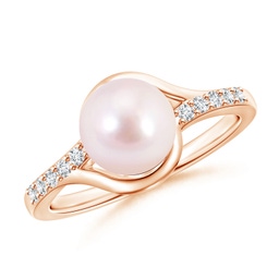 Japanese Akoya Pearl Ring with Graduated Diamonds | Angara