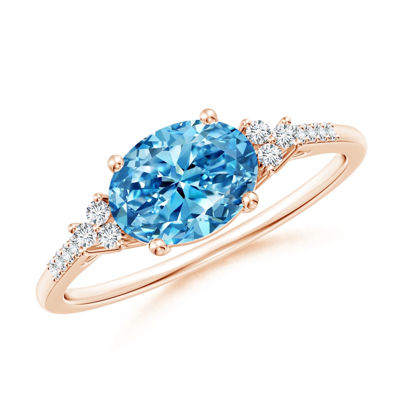 Prong-Set Oval Fancy Intense Blue Diamond Halo Engagement Ring with Accents