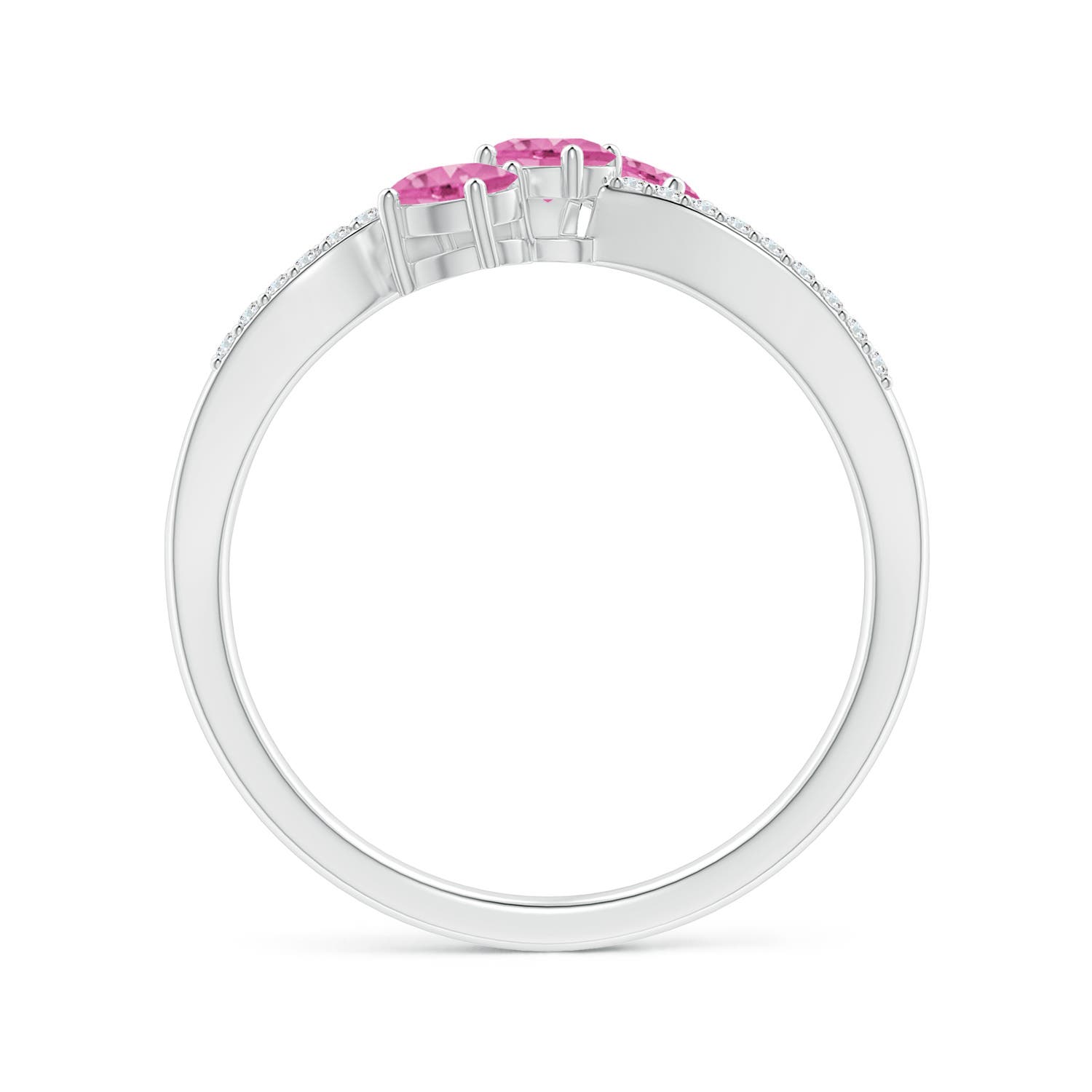 Oval Pink Sapphire Three Stone Bypass Ring with Diamonds