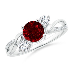 Classic Ruby and Diamond Three Stone Engagement Ring