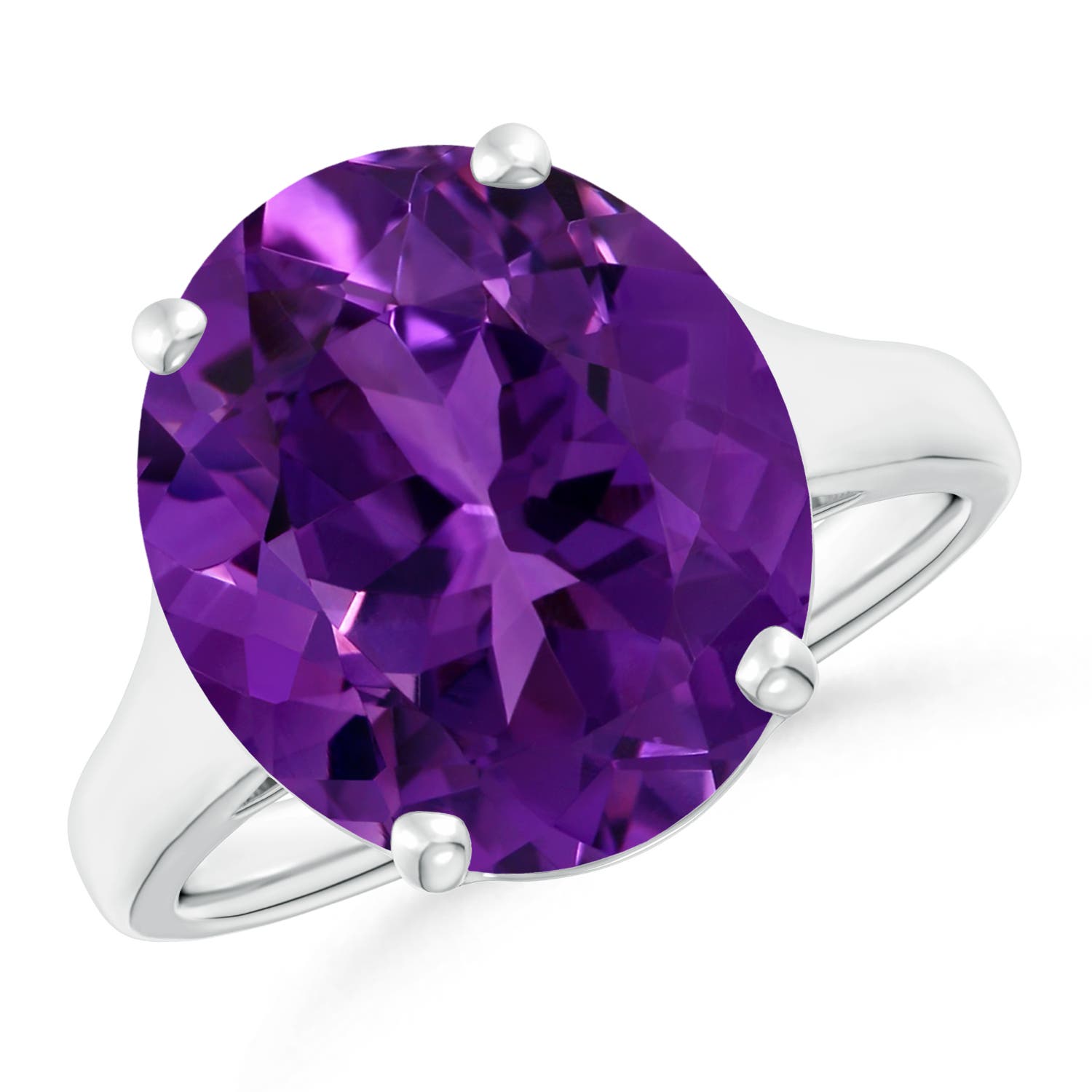 GIA Certified Flat Prong-Set Oval Amethyst Solitaire Ring