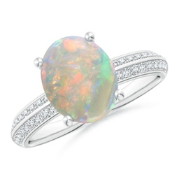 Solitaire Oval Opal Split Shank Ring with Trio Diamonds | Angara