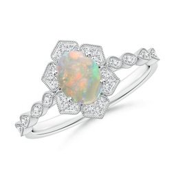 Solitaire Oval Opal Split Shank Ring with Trio Diamonds | Angara