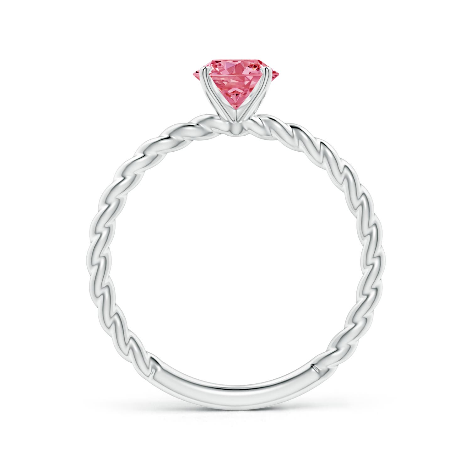 Twisted Shank Round Fancy Intense Pink Diamond Solitaire Engagement Ring
