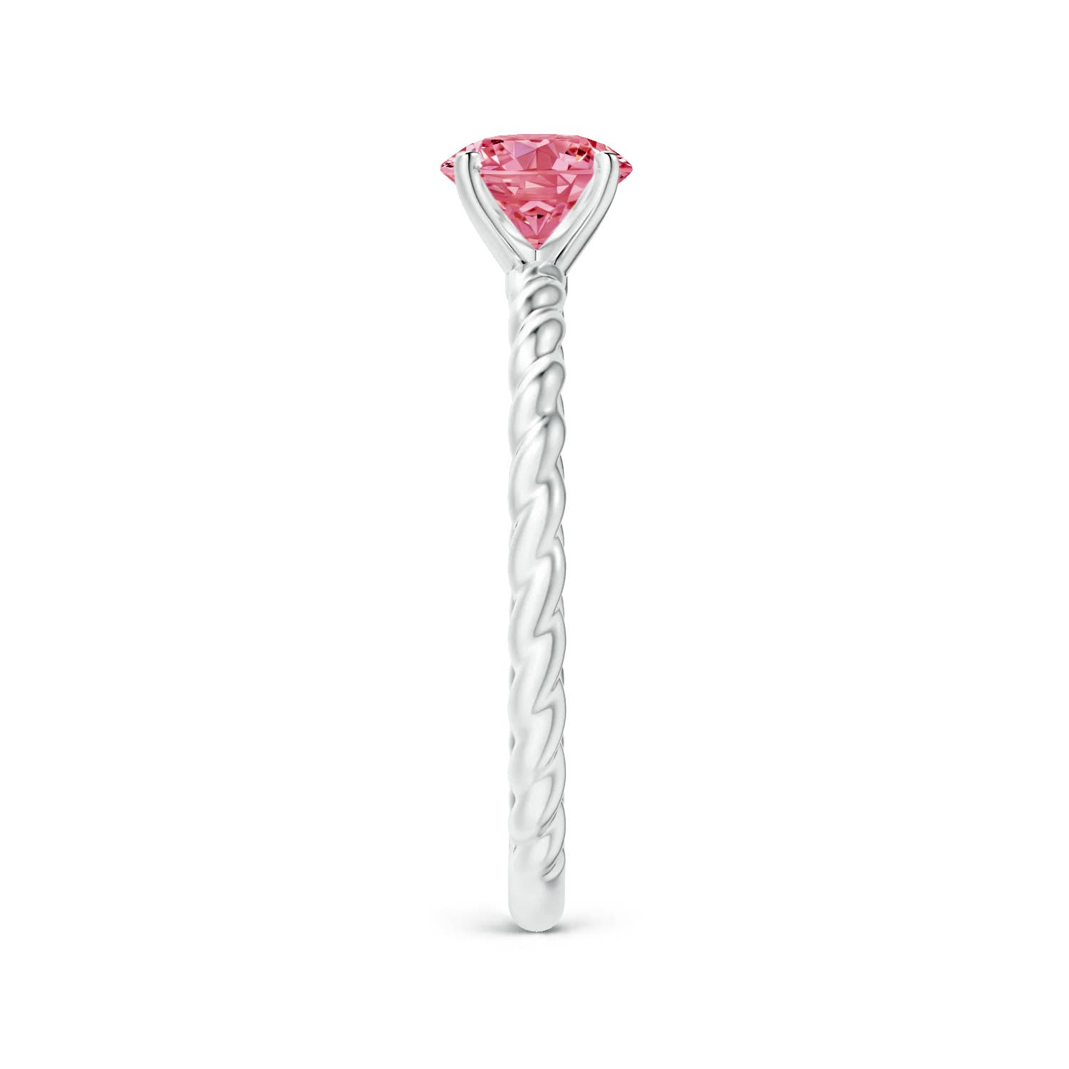 Twisted Shank Round Fancy Intense Pink Diamond Solitaire Engagement Ring