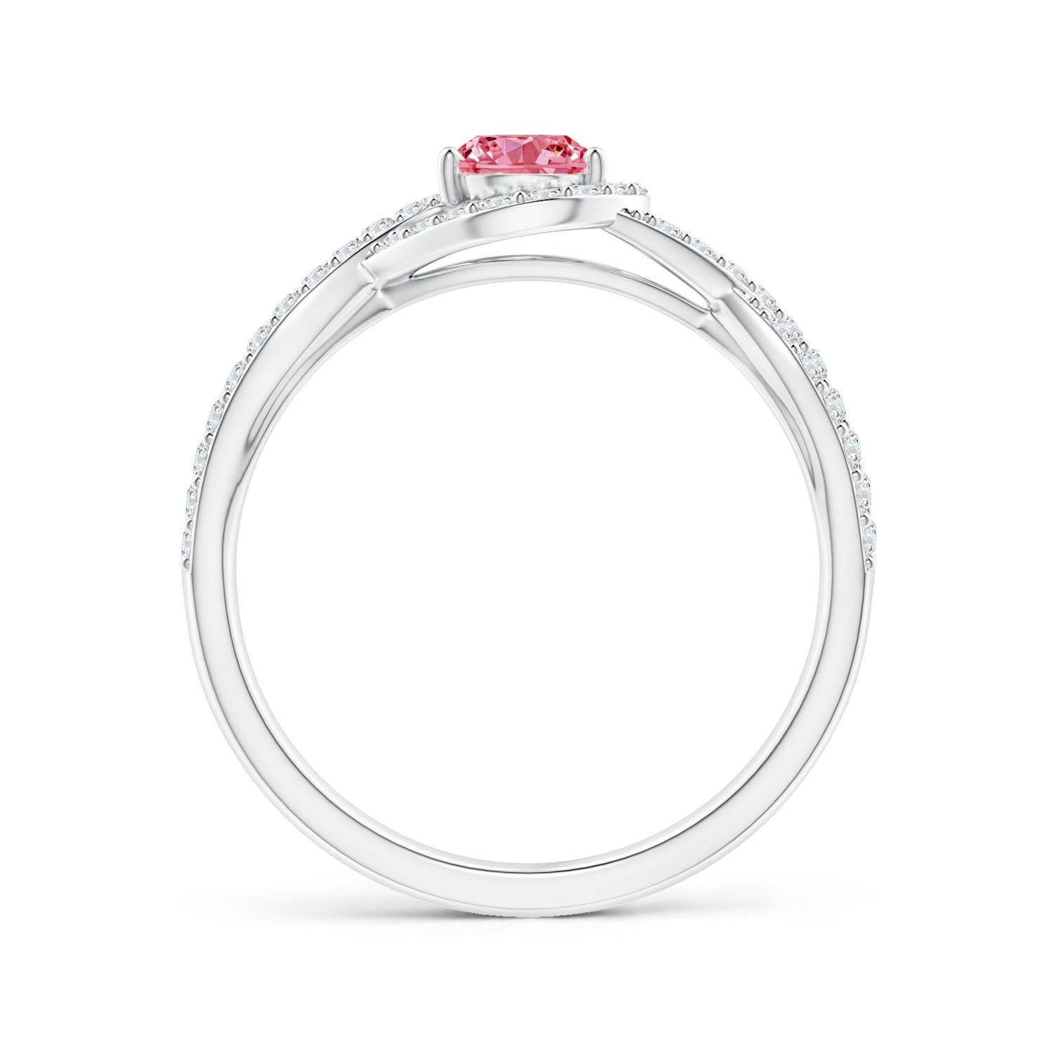 Ring mit Infinity-Halo-Design und intensivem rosa Diamanten