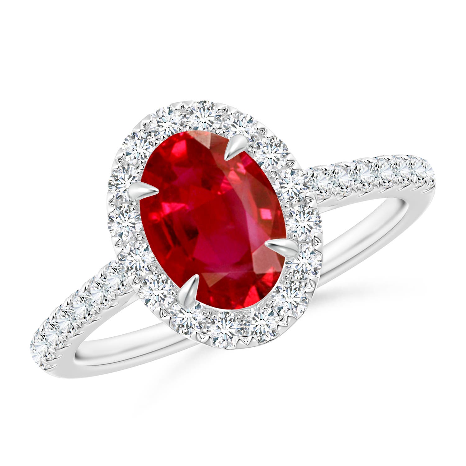 Oval Ruby Multi-Shape Ornate Halo Engagement Ring