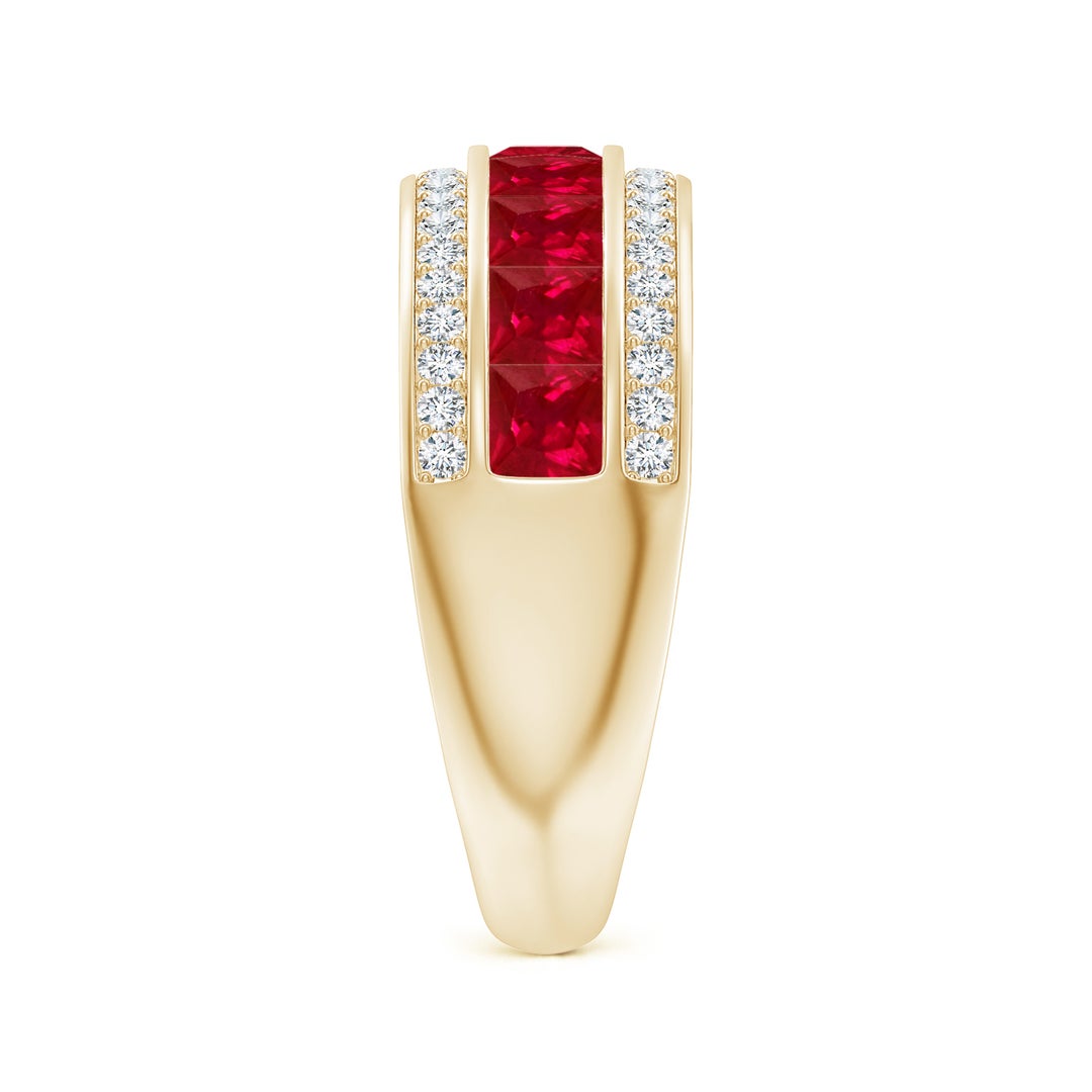 Channel-Set Square Ruby and Diamond Half Eternity Band