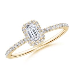 Emerald-Cut Diamond Halo Twisted Shank Ring