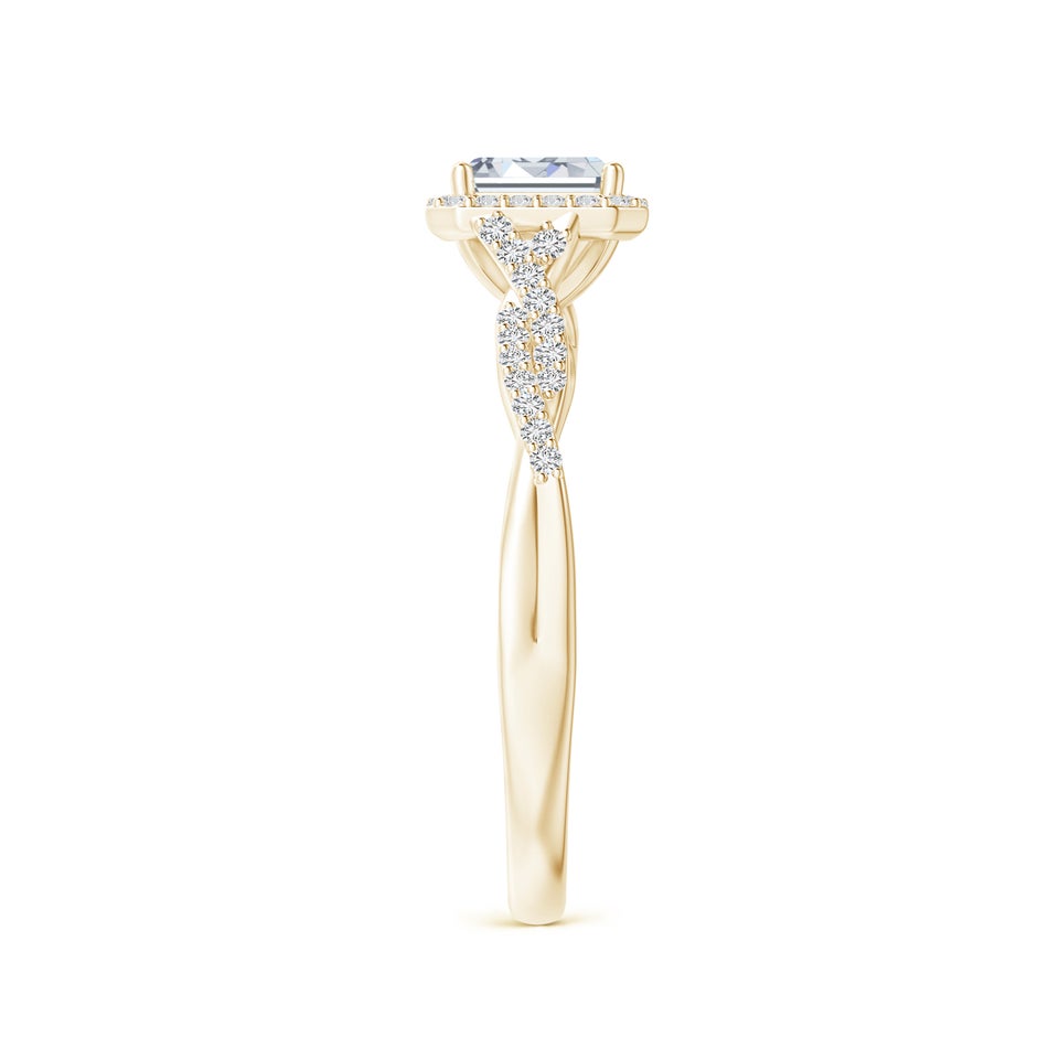 Emerald-Cut Diamond Halo Twisted Shank Ring
