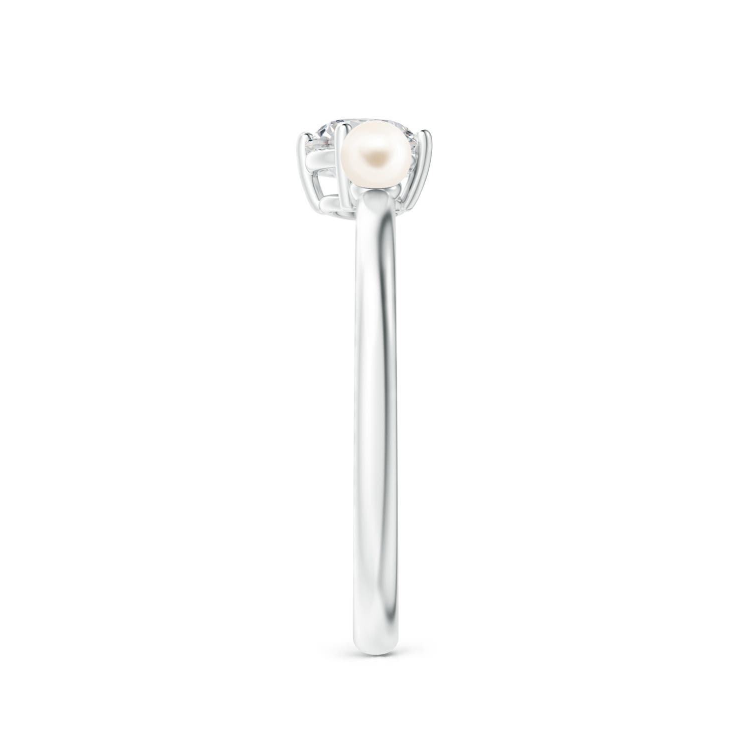 Freshwater Pearl & Tilted Round Diamond 2-Stone Grande Ring