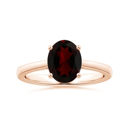 Horizontally Set Oval Garnet Solitaire Ring with Trio Diamond Accents | Angara
