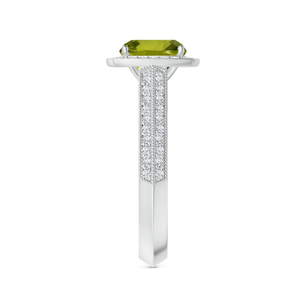 Knife-Edge Shank GIA Certified Cushion Peridot Halo Ring
