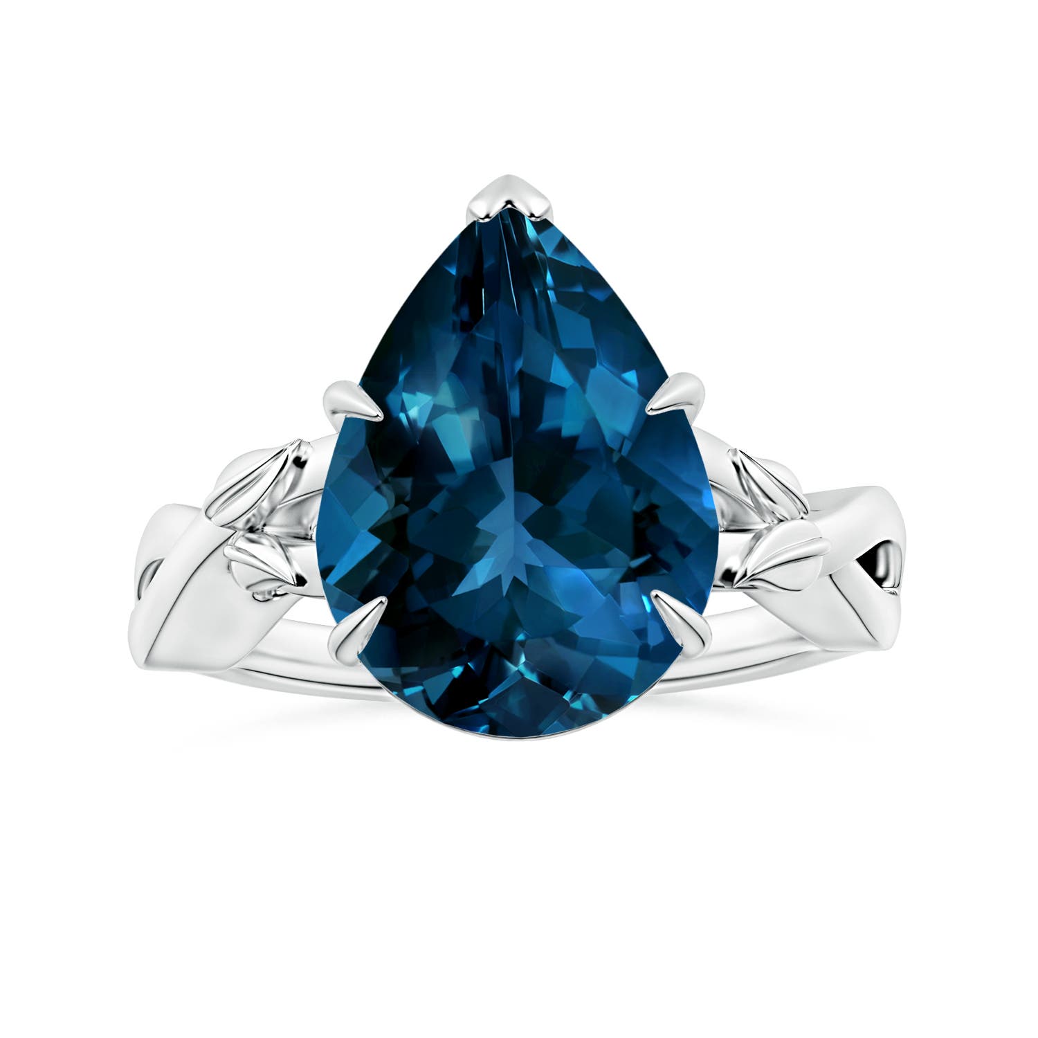Nature Inspired GIA Certified Pear-Shaped London Blue Topaz Solitaire Ring