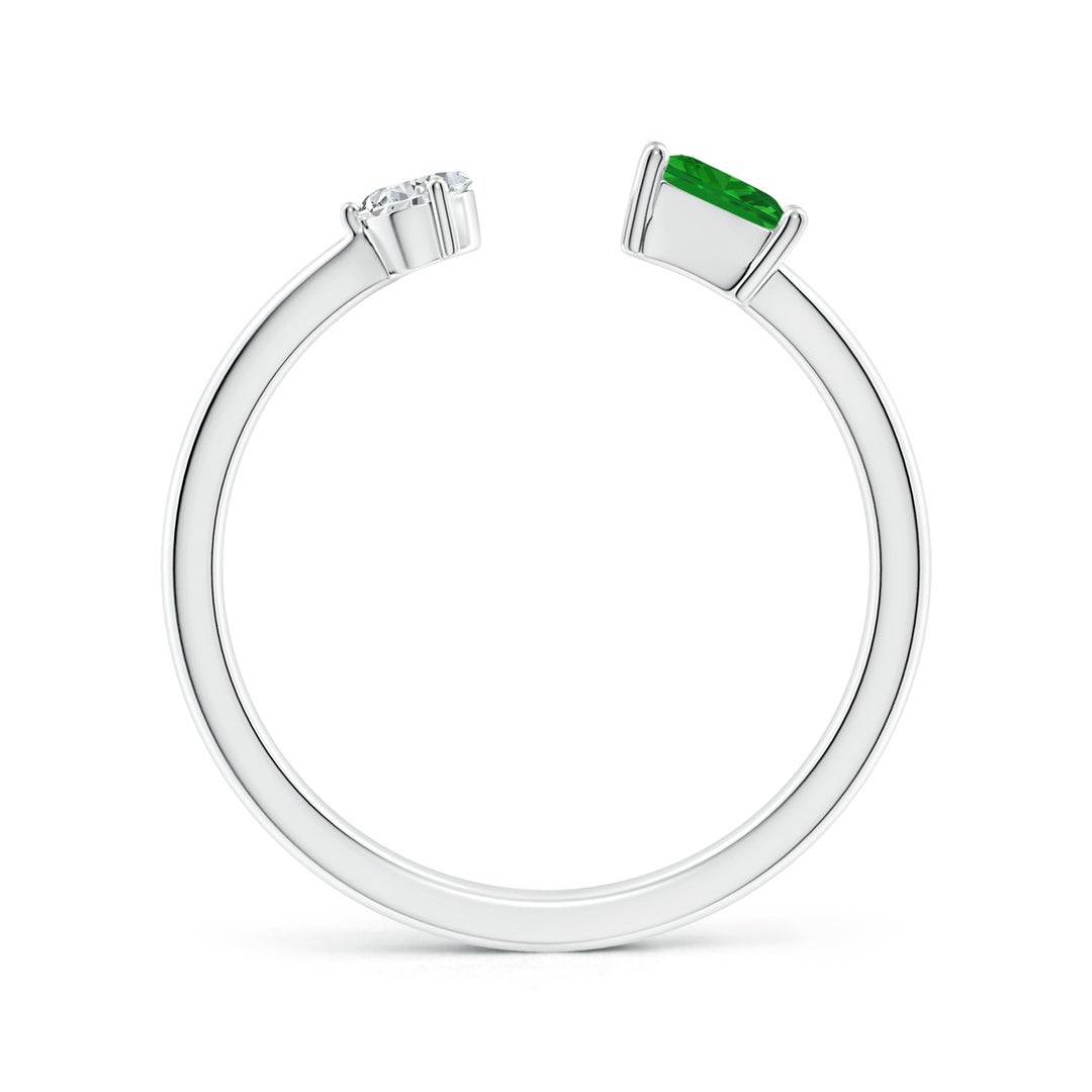 Two-Stone Square Emerald & Pear Diamond Open Ring