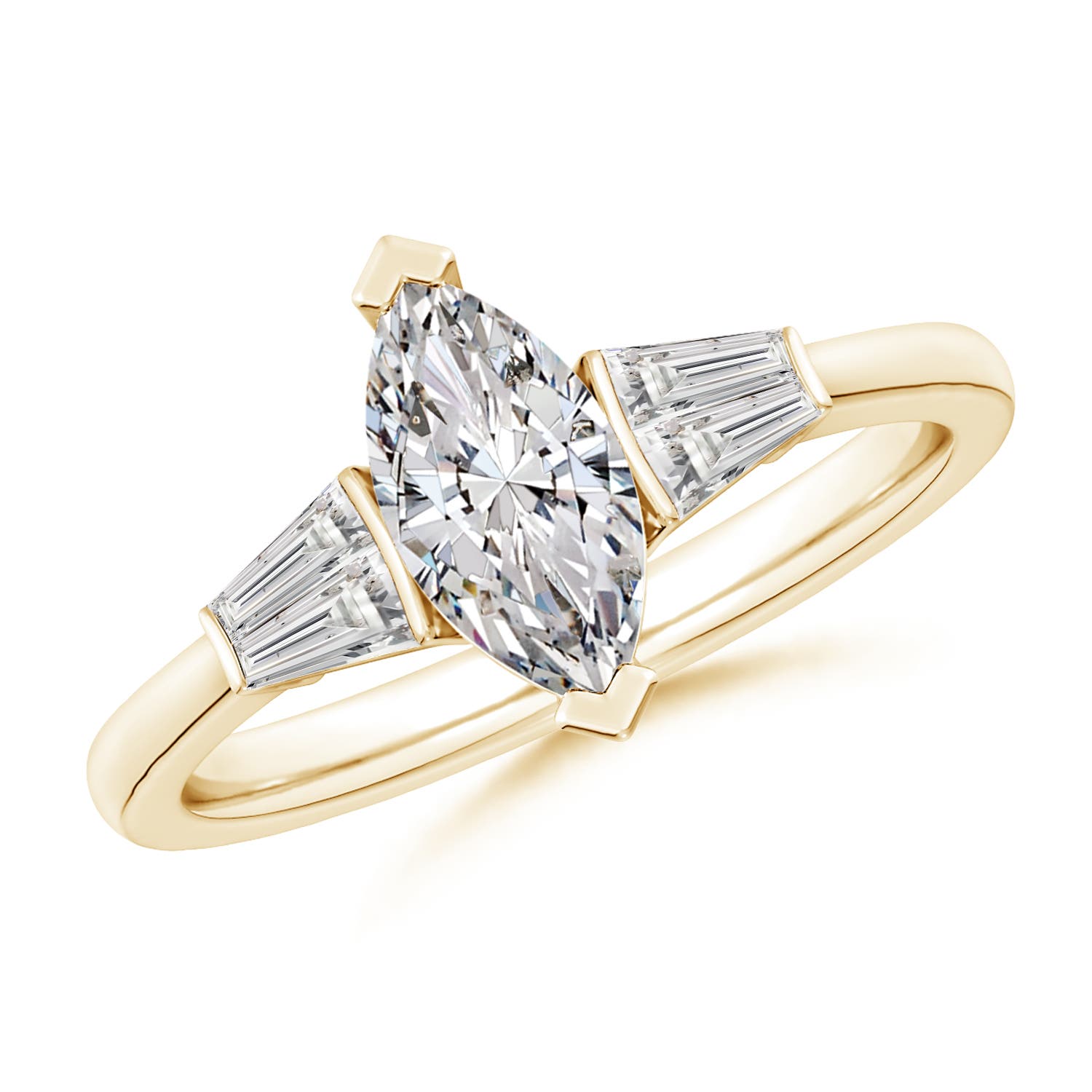 Marquise and Twin Tapered Baguette Diamond Side Stone Engagement Ring ...
