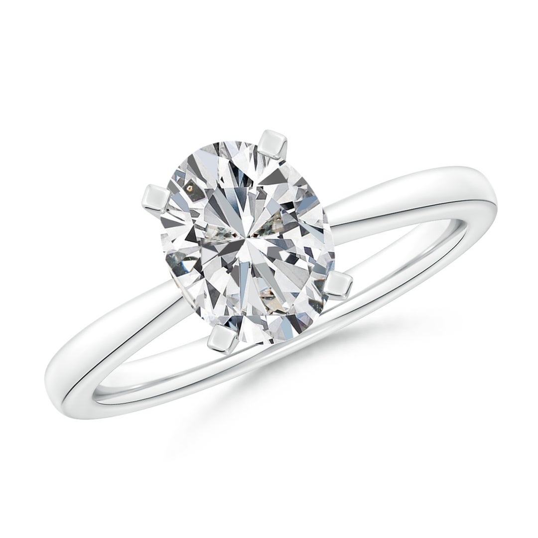 Oval Diamond Reverse Tapered Shank Solitaire Engagement Ring