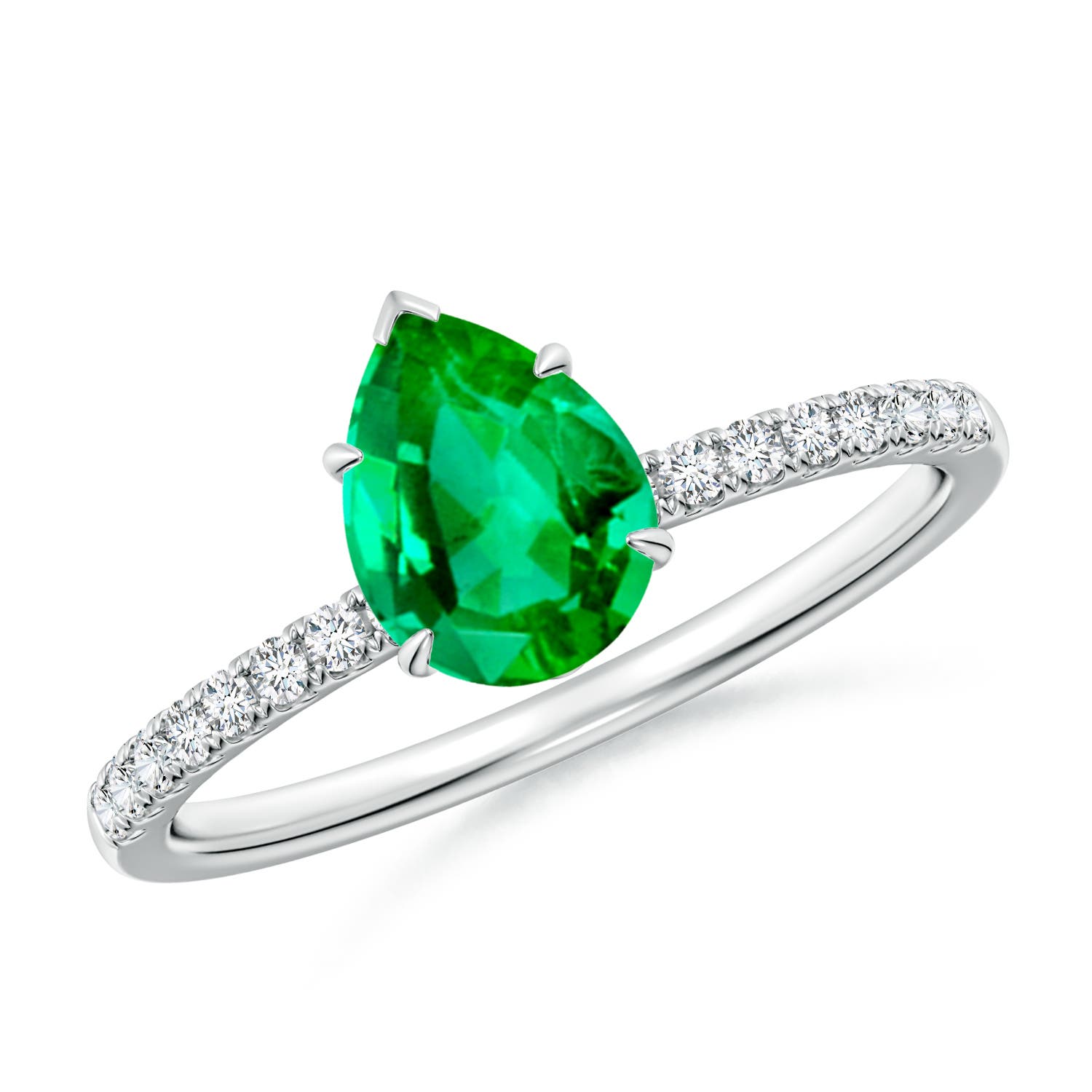 Pear-Shaped Emerald Side Stone Engagement Ring with Accents