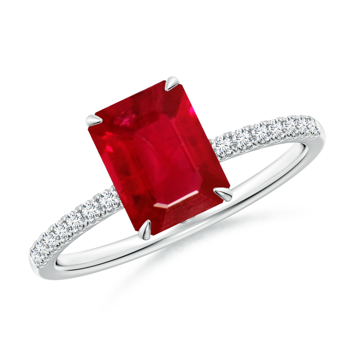 Emerald-Cut Ruby Hidden Halo Engagement Ring