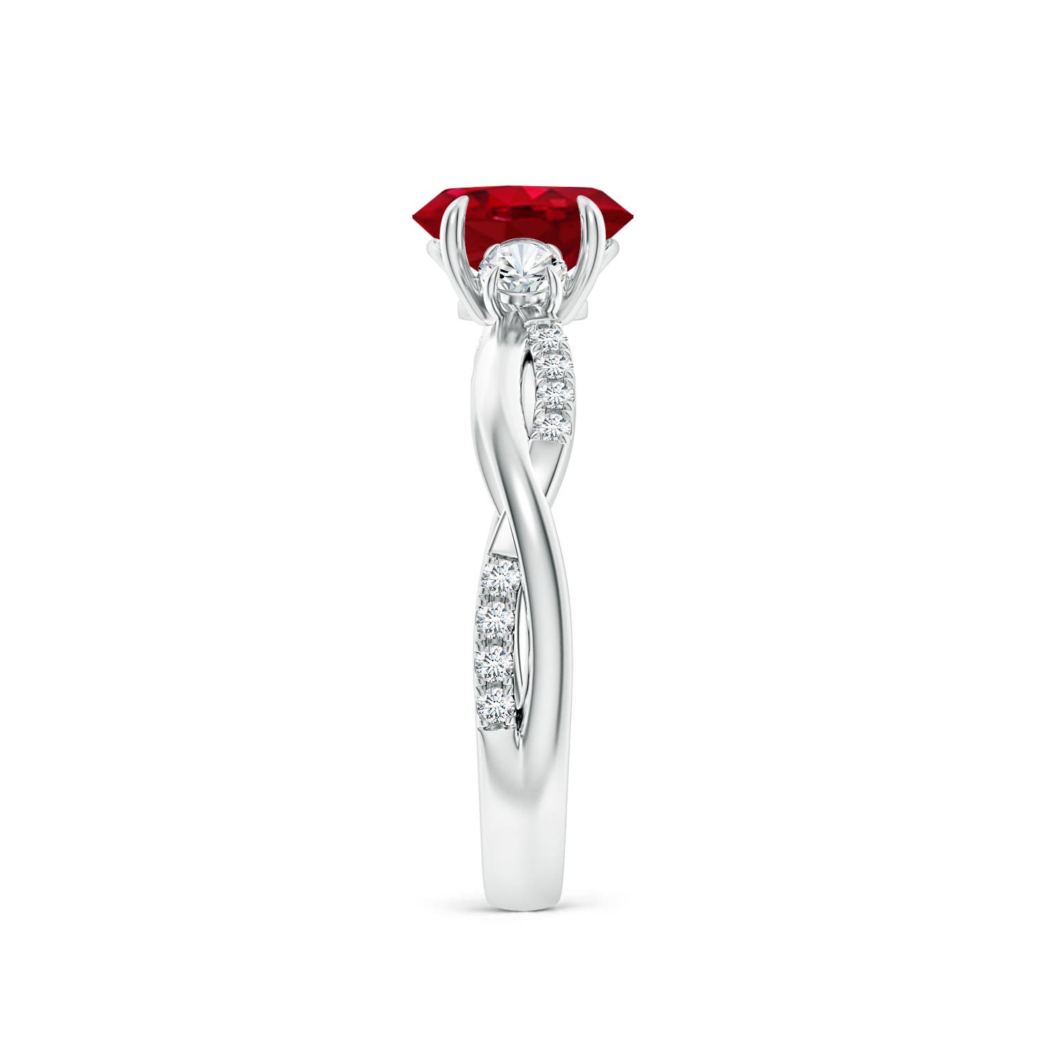 Three Stone Oval Ruby & Round Diamond Engagement Ring