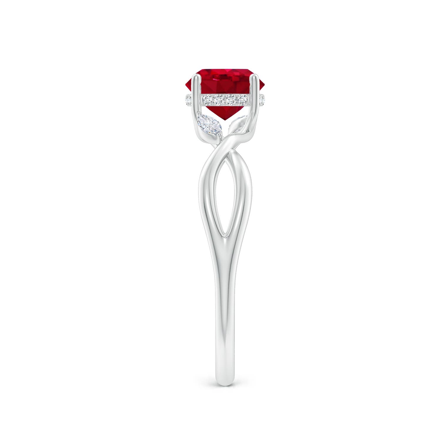 Nature-Inspired Round Ruby Hidden Halo Engagement Ring