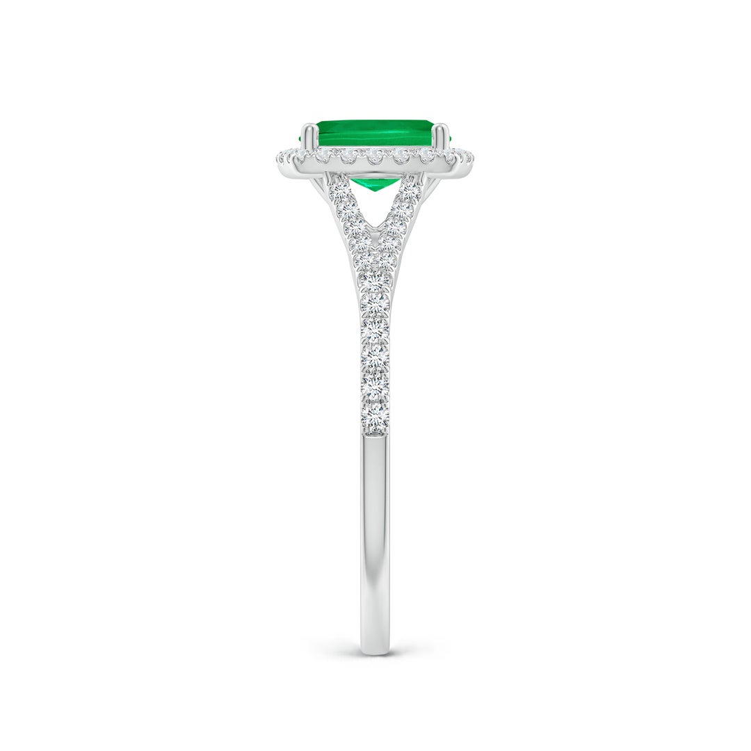 Cushion Rectangular Emerald Halo Split Shank Engagement Ring