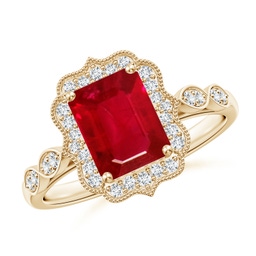 Emerald Cut Ruby Solitaire Ring with Milgrain