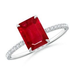 Emerald Cut Ruby Solitaire Ring with Milgrain