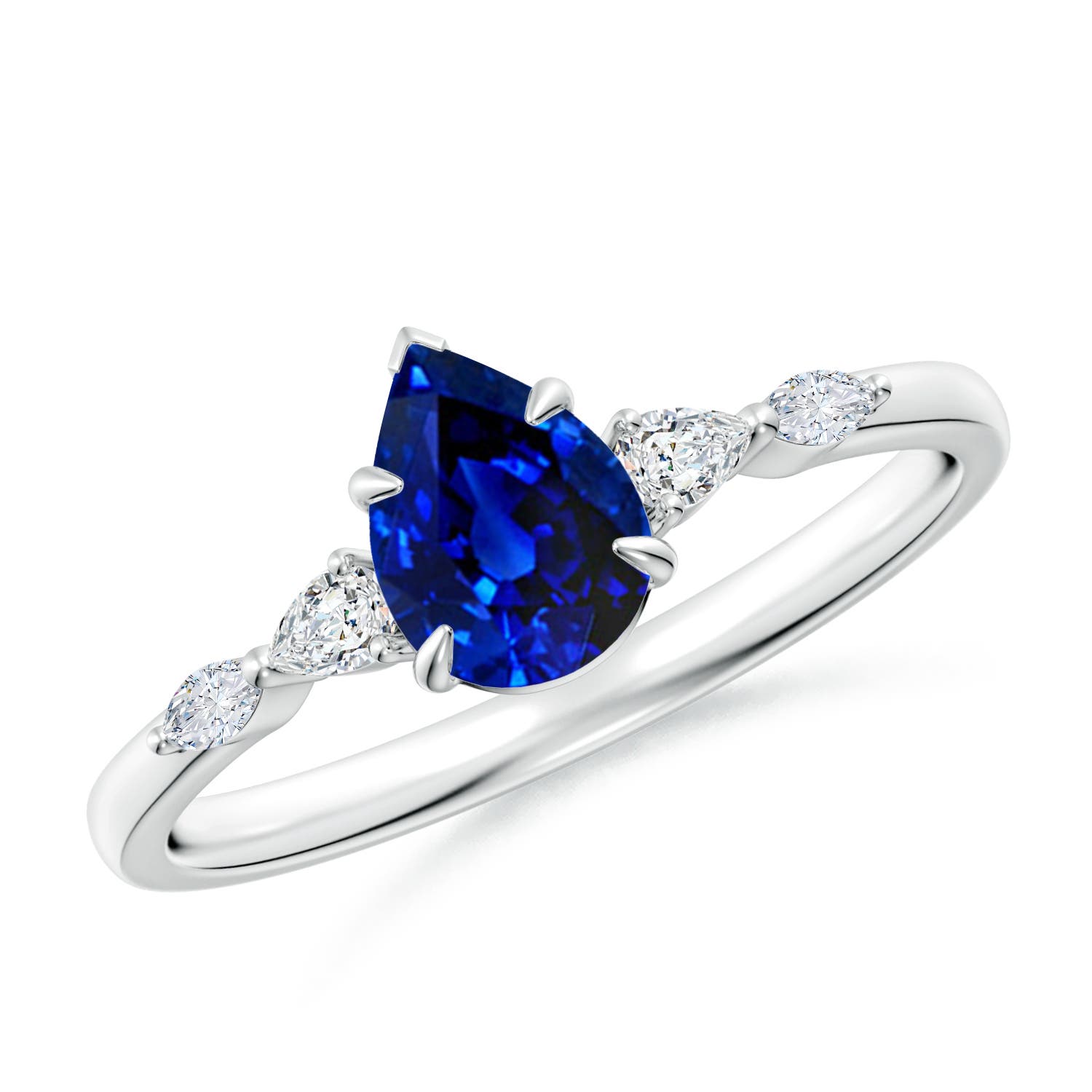ANGARA 0.9 Ct Lab Grown Blue Sapphire Side Stone Engagement Ring in 14K Gold