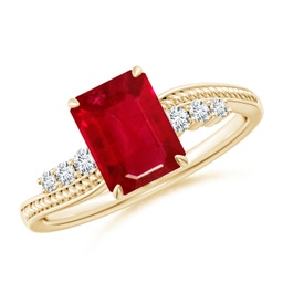 Emerald Cut Ruby Solitaire Ring with Milgrain