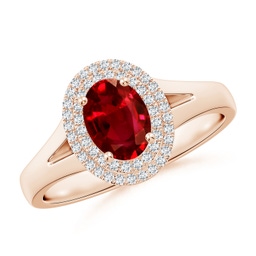 Oval Ruby Split Shank Halo Engagement Ring | Angara